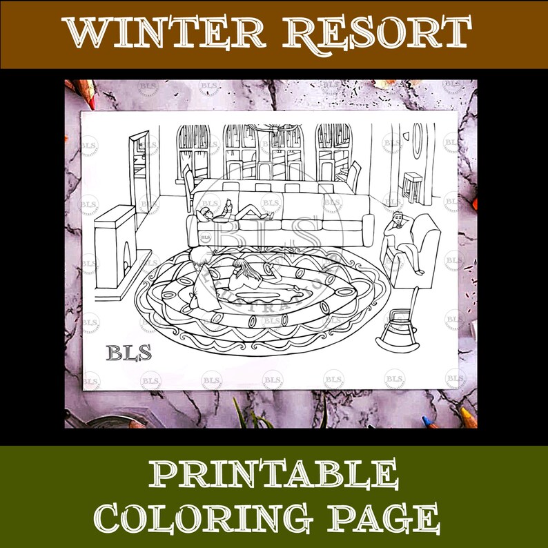 Digital Coloring-winter Resort Coloring Page-coloring Sheet-indoor ...