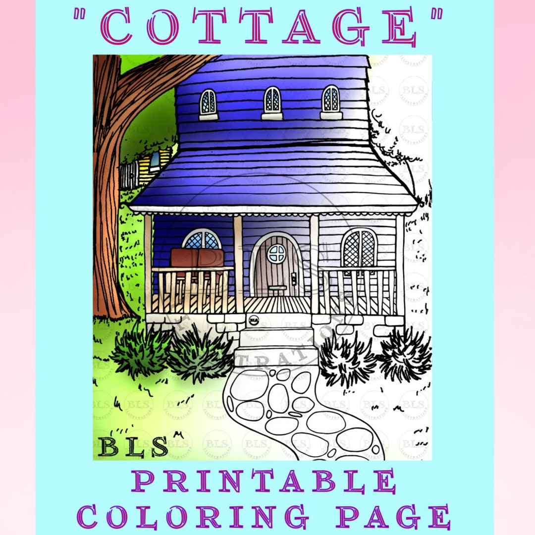 Cottage Printable Coloring Page Digital Download PNG File Adult ...