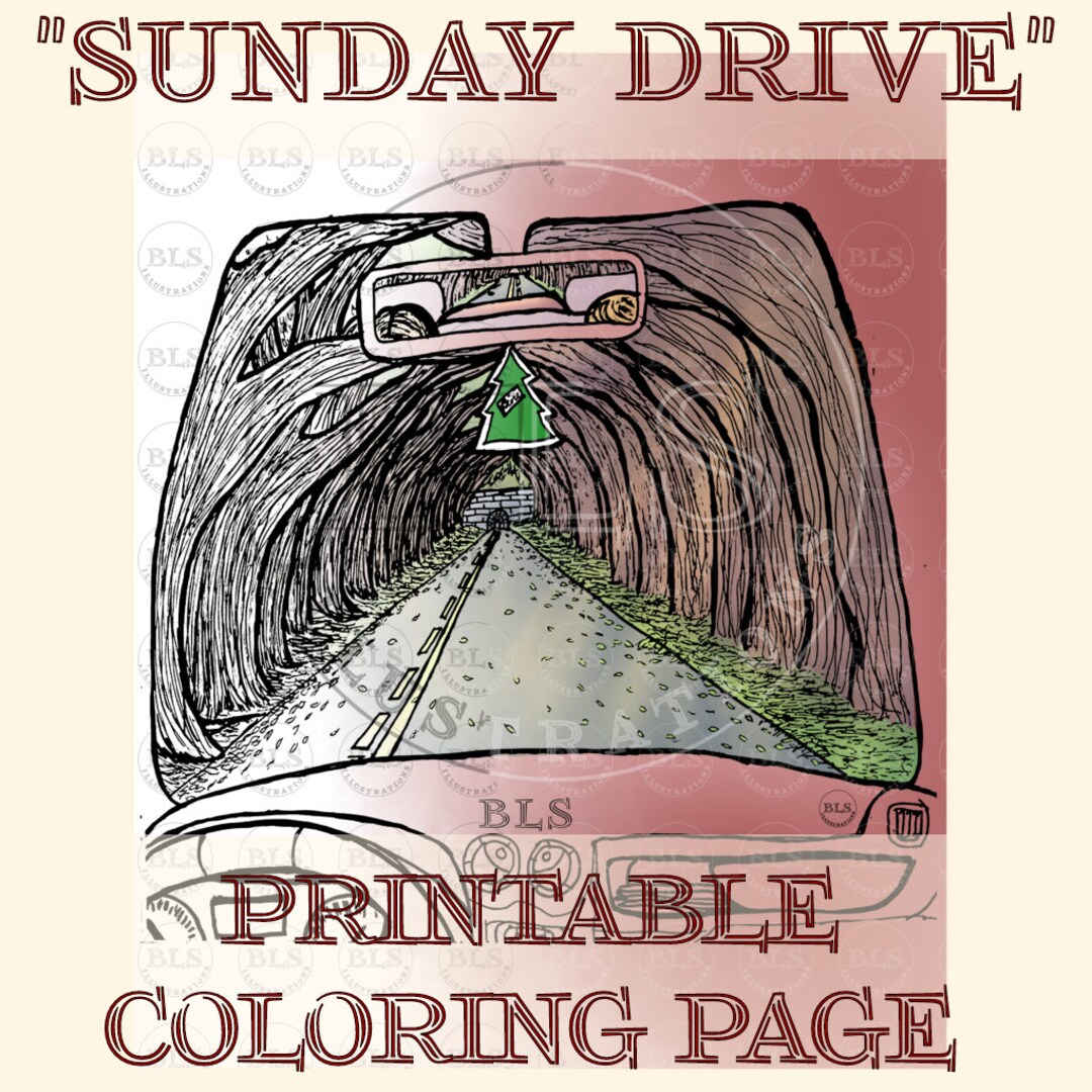 Printable Coloring Page Sunday Drive Digital Download Adult Coloring ...