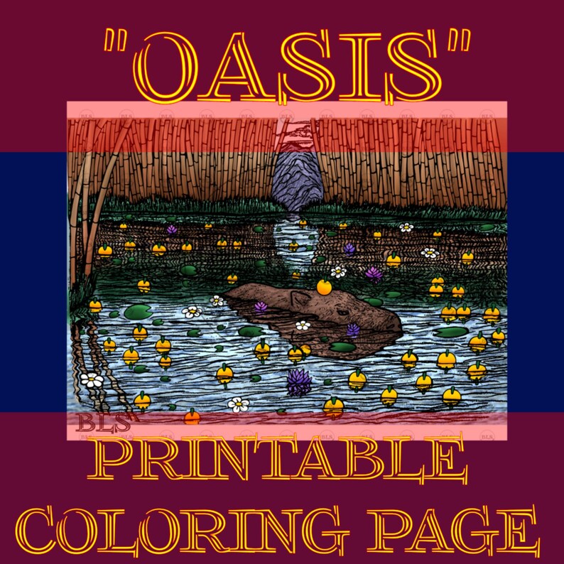 Printable Coloring-oasis Coloring Page-line Art-cartoon Illustration ...