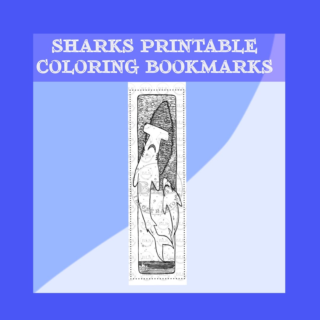 Sharks Printable Coloring Bookmark-coloring Bookmark-printable Bookmark ...