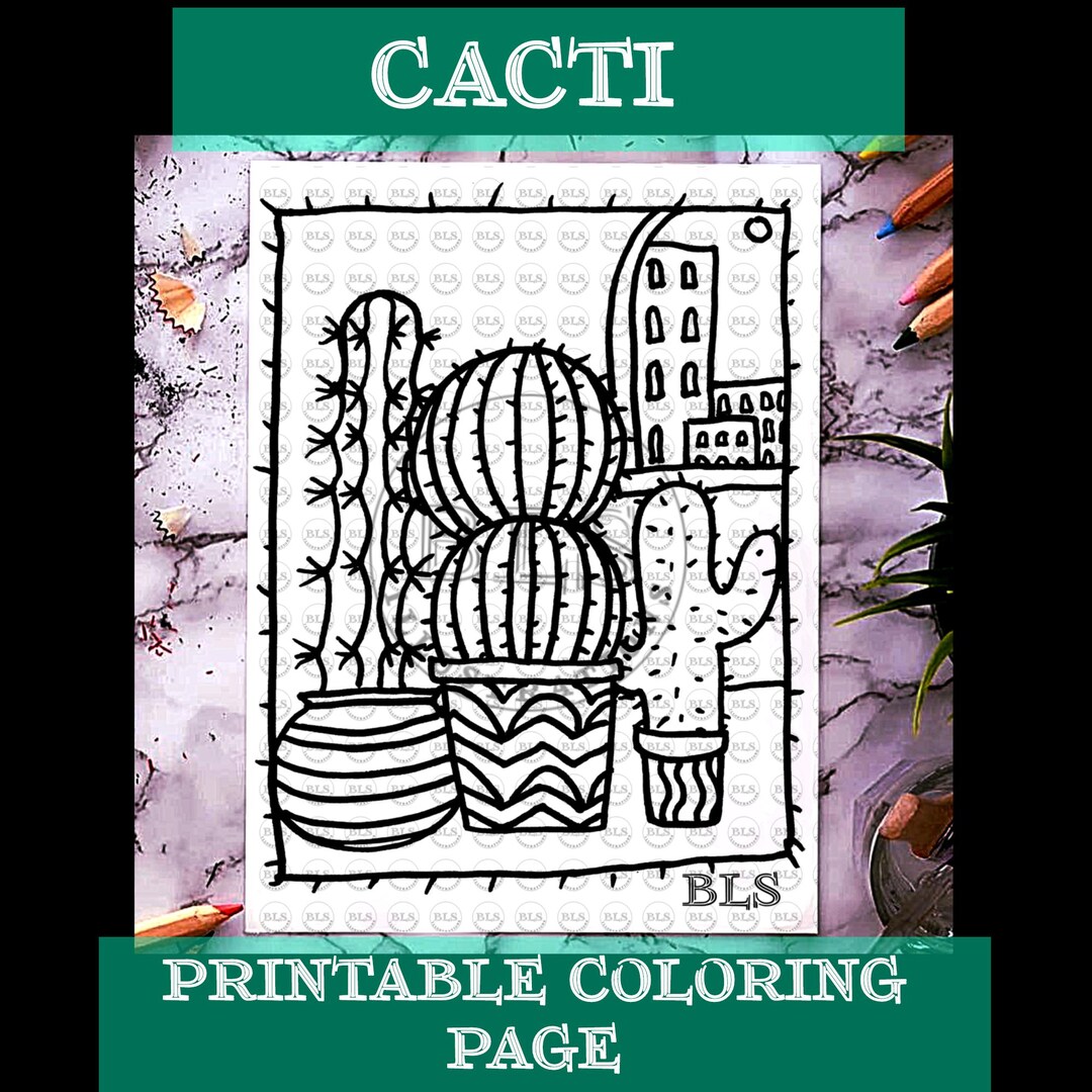 Printable Coloring-cactus/cacti Coloring Page-hand Drawn Original ...
