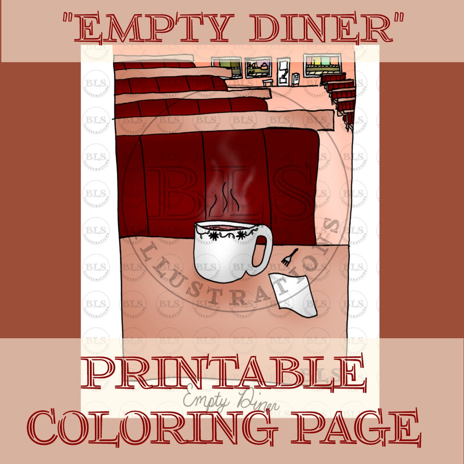 Empty Diner Printable Coloring Page Digital Download Adult Coloring ...