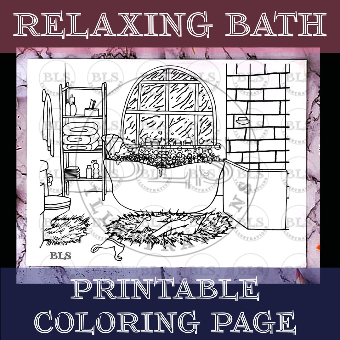 Coloring Page-relaxing Bath Printable Coloring-line Art-cartoon ...