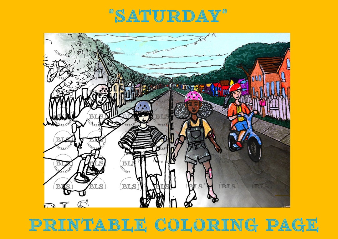 Saturday Printable Coloring Page Original Hand Drawn Artwork - Etsy