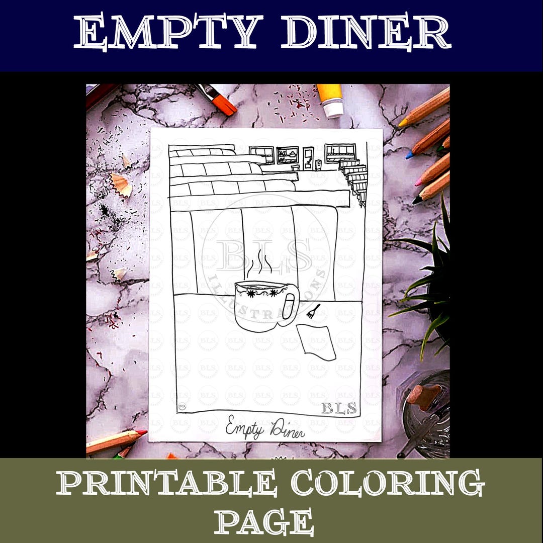 Adult Coloring Page-empty Diner Printable Coloring-coloring Page-line ...