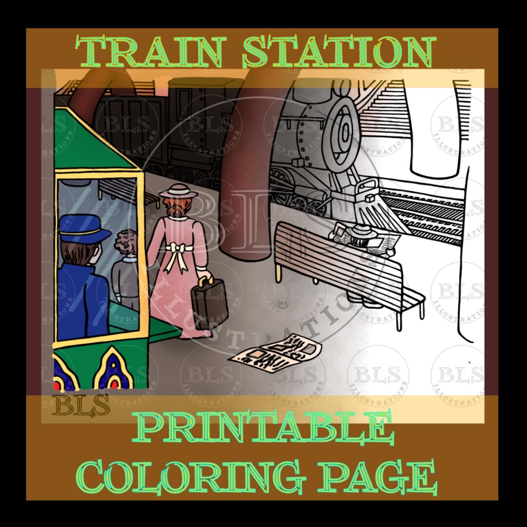 Digital Coloring-printable Coloring-train Station Coloring Page ...