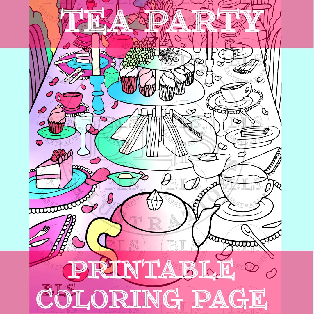 Printable Coloring Page Tea Party Digital Download Coloring Page for ...