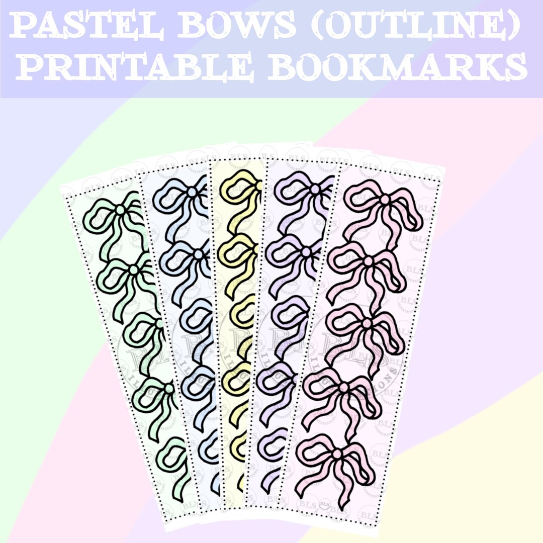 Pastel Bows (outline) Printable Bookmarks-digital Bookmarks-bookmark ...