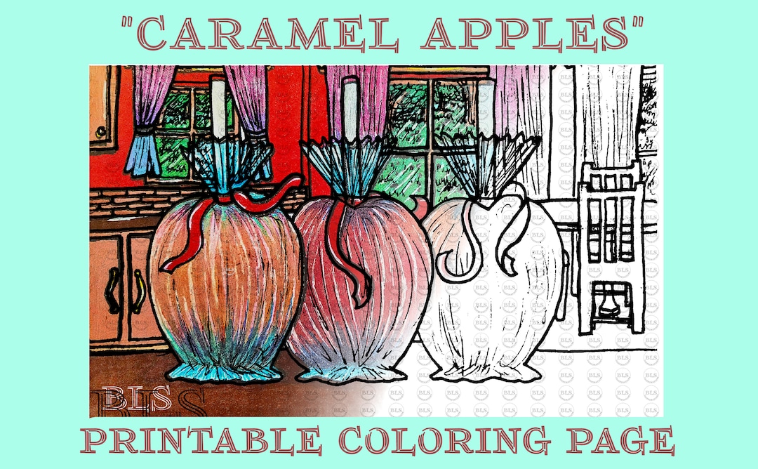 Caramel Apples Cartoon Printable Coloring Page for Kids/adults - Etsy