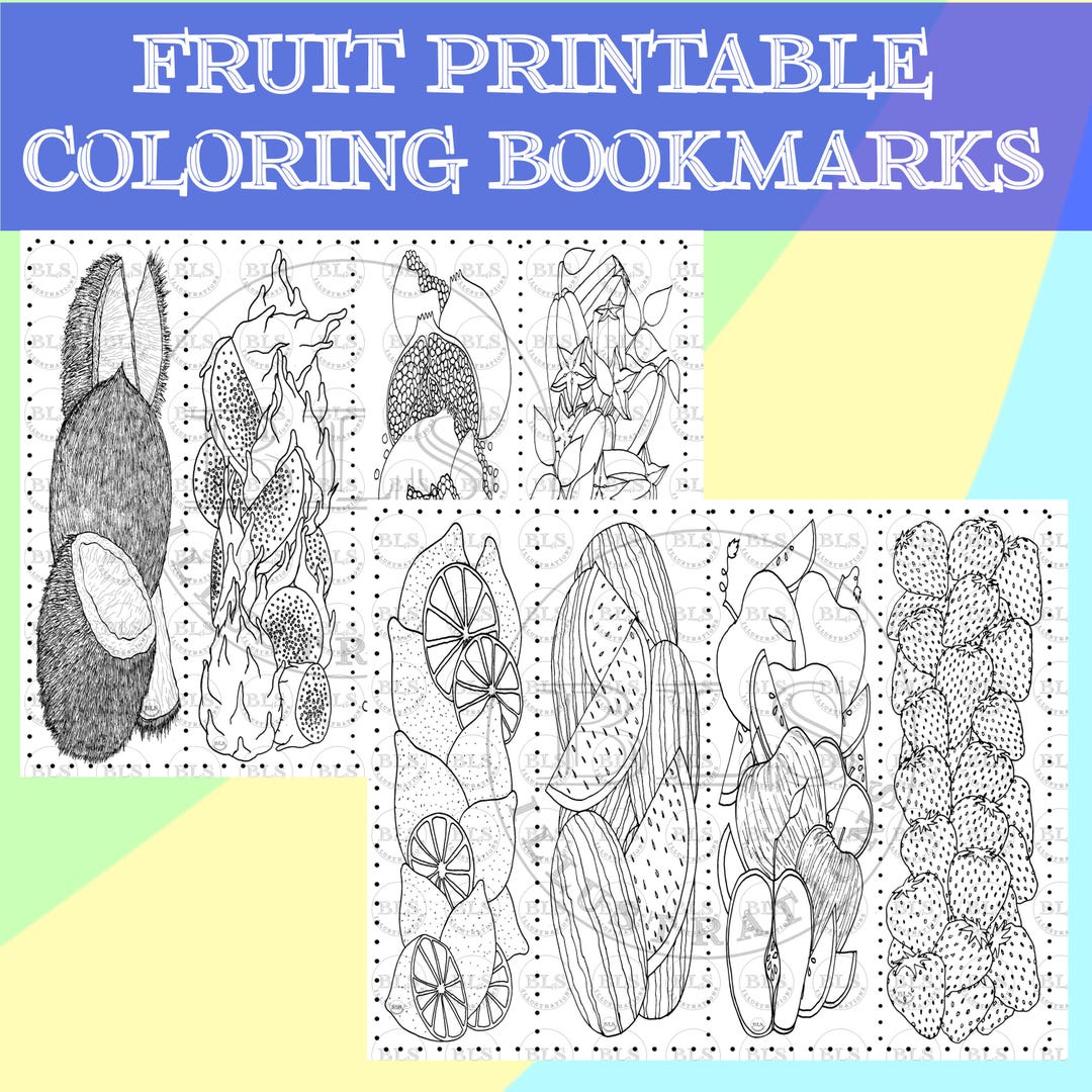 Fruit Bookmark Set-printable Coloring Bookmarks Bundle-virtual ...