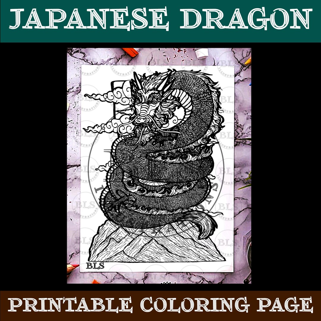 Adult Coloring Page-japanese Dragon Printable Coloring-coloring Page ...