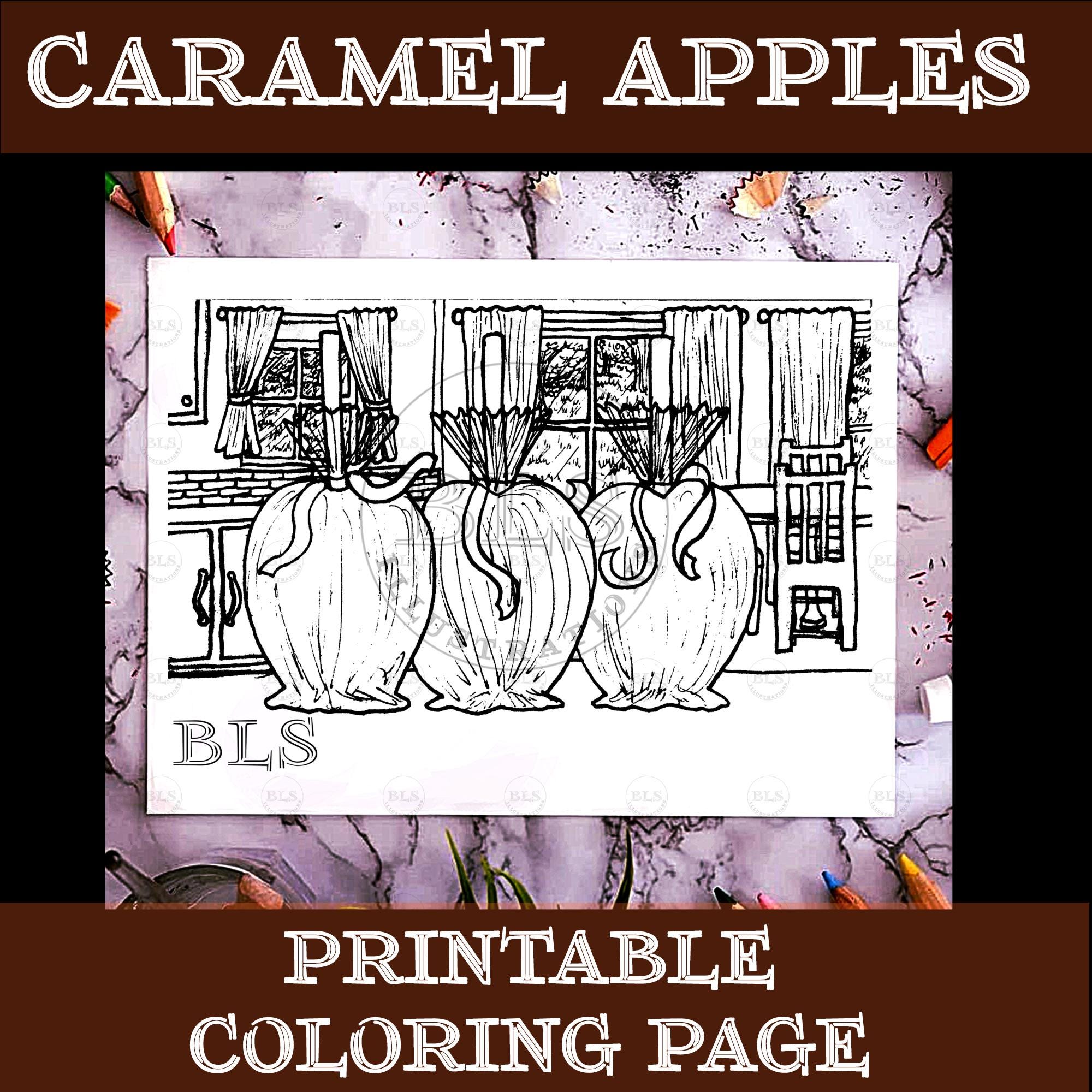 Adult Coloring Page-caramel Apples Printable Coloring-coloring Page ...