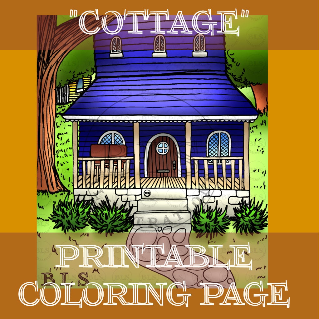 Cottage House Printable Coloring Page Digital Download Adult Coloring ...