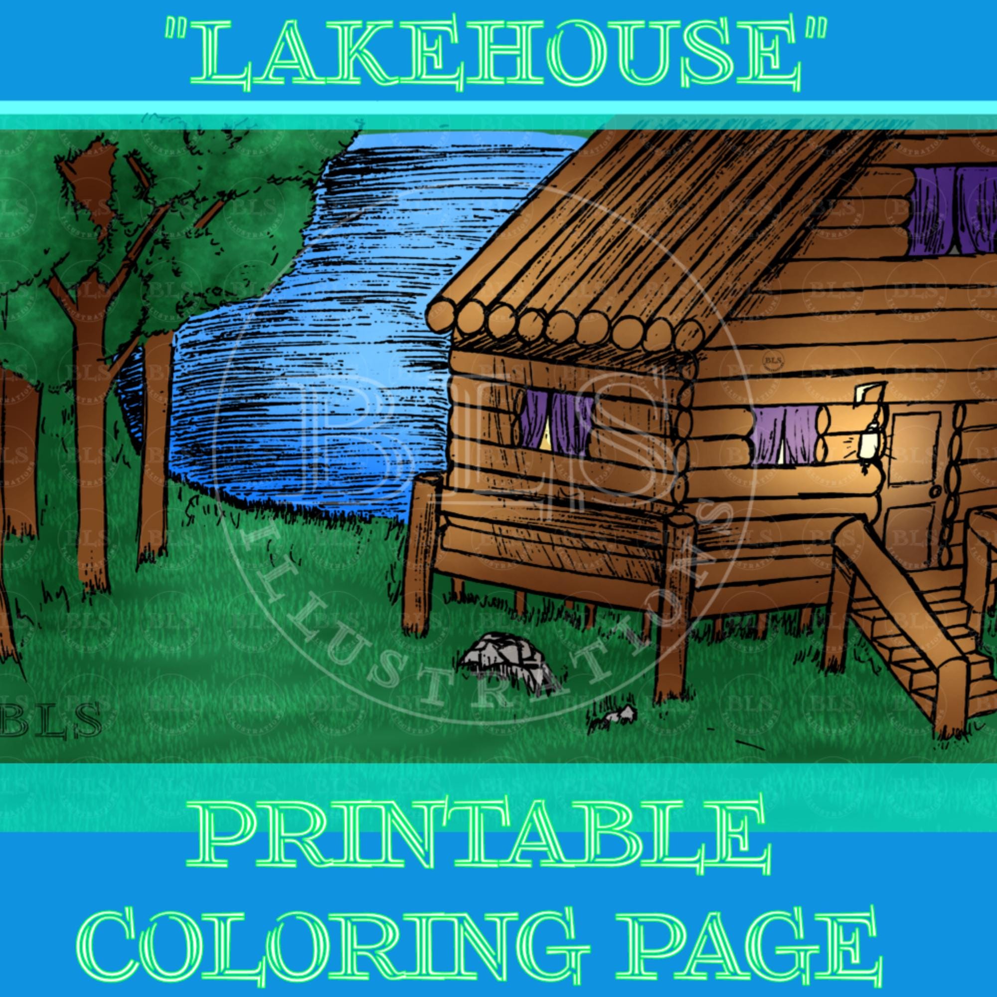Digital Coloring Sheet-printable Coloring-lakehouse Coloring Page-line ...