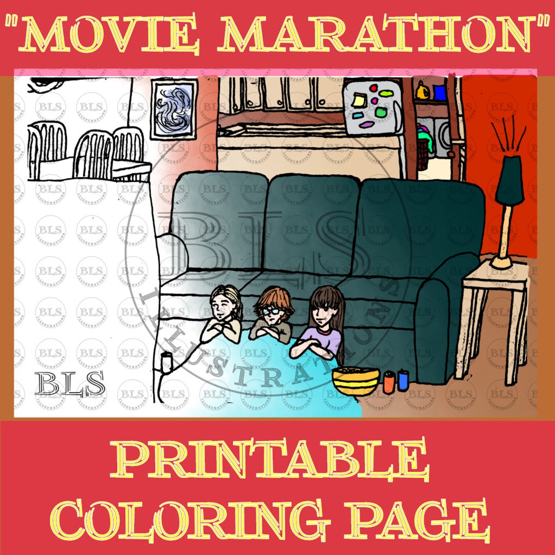 Printable Coloring Page Movie Marathon Digital Download Adult Coloring ...
