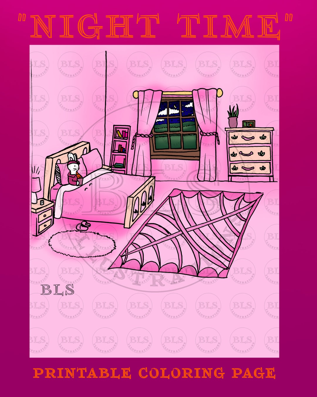 Night Time Printable Coloring Page Original Hand Drawn - Etsy