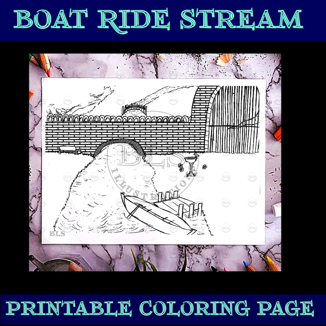 Adult Coloring Page-boat Ride Stream Printable Coloring-coloring Page ...
