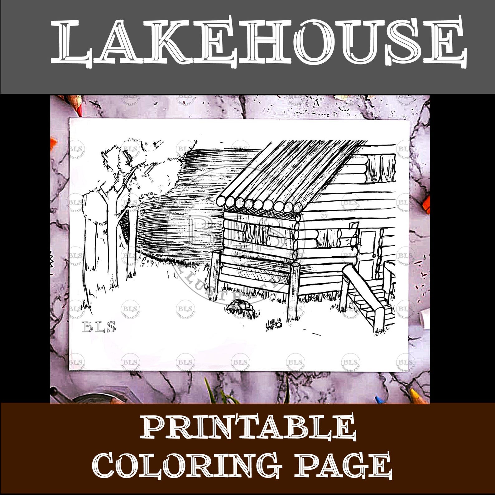 Digital Coloring Sheet-printable Coloring-lakehouse Coloring Page-line ...