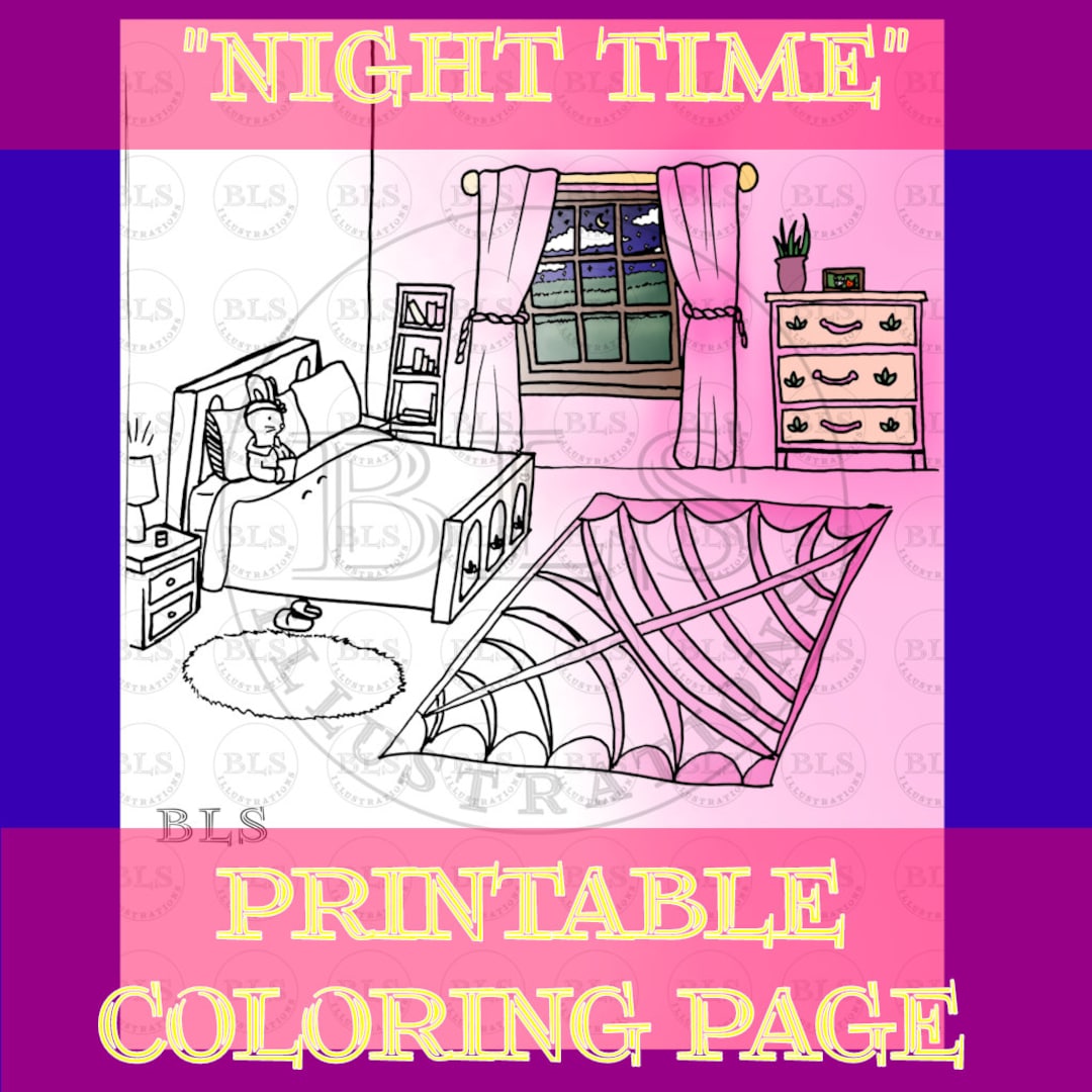 Printable Coloring Page Night Time Digital Download Kids Coloring Page ...