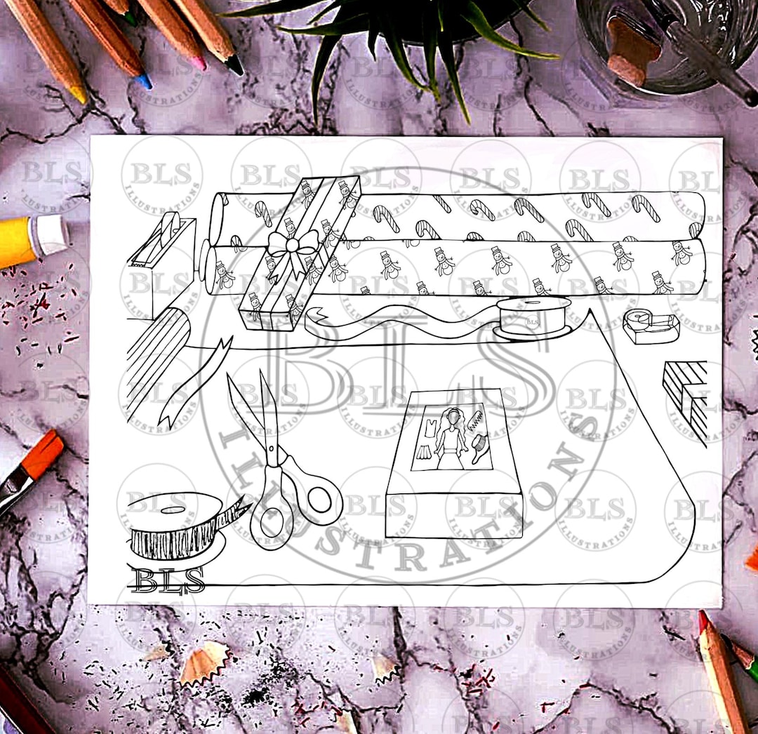 Adult Coloring Page-gift Wrapping Station Printable Coloring-christmas ...