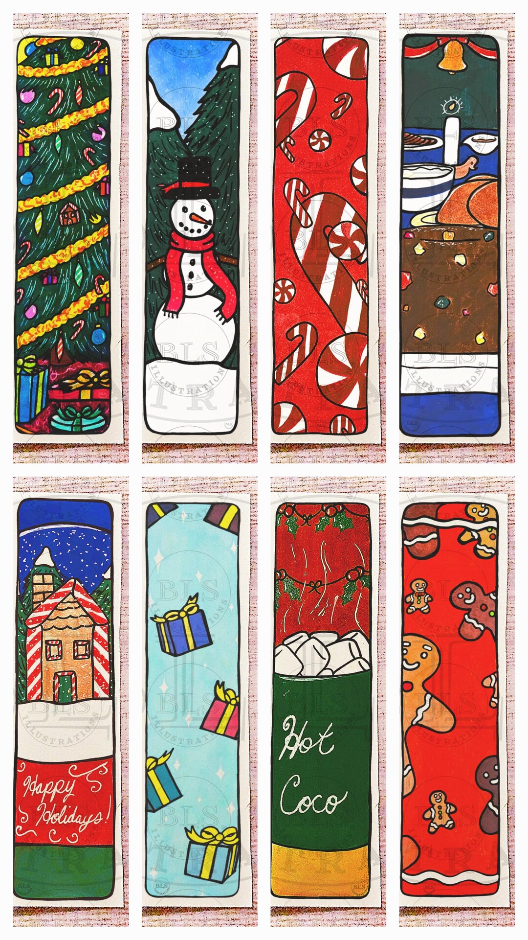 Christmas Book Marks-printable Bookmarks-seasonal Virtual Bookmarks Set ...