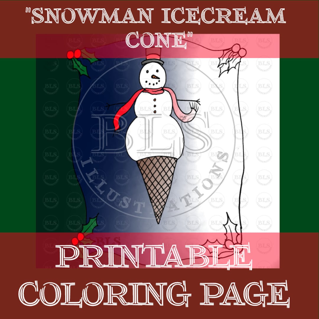 Snowman Ice Cream Cone Printable Coloring Page - Etsy