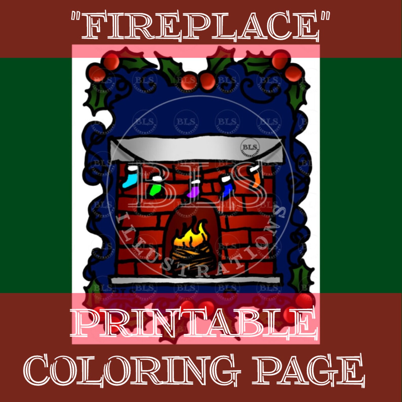 Fireplace Printable Coloring Page Christmas Coloring Page Kids Coloring ...