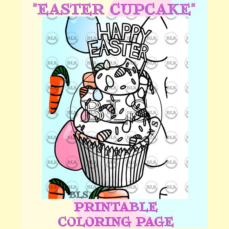 Digital Coloring Page-easter Cupcake Printable Coloring Sheet - Etsy