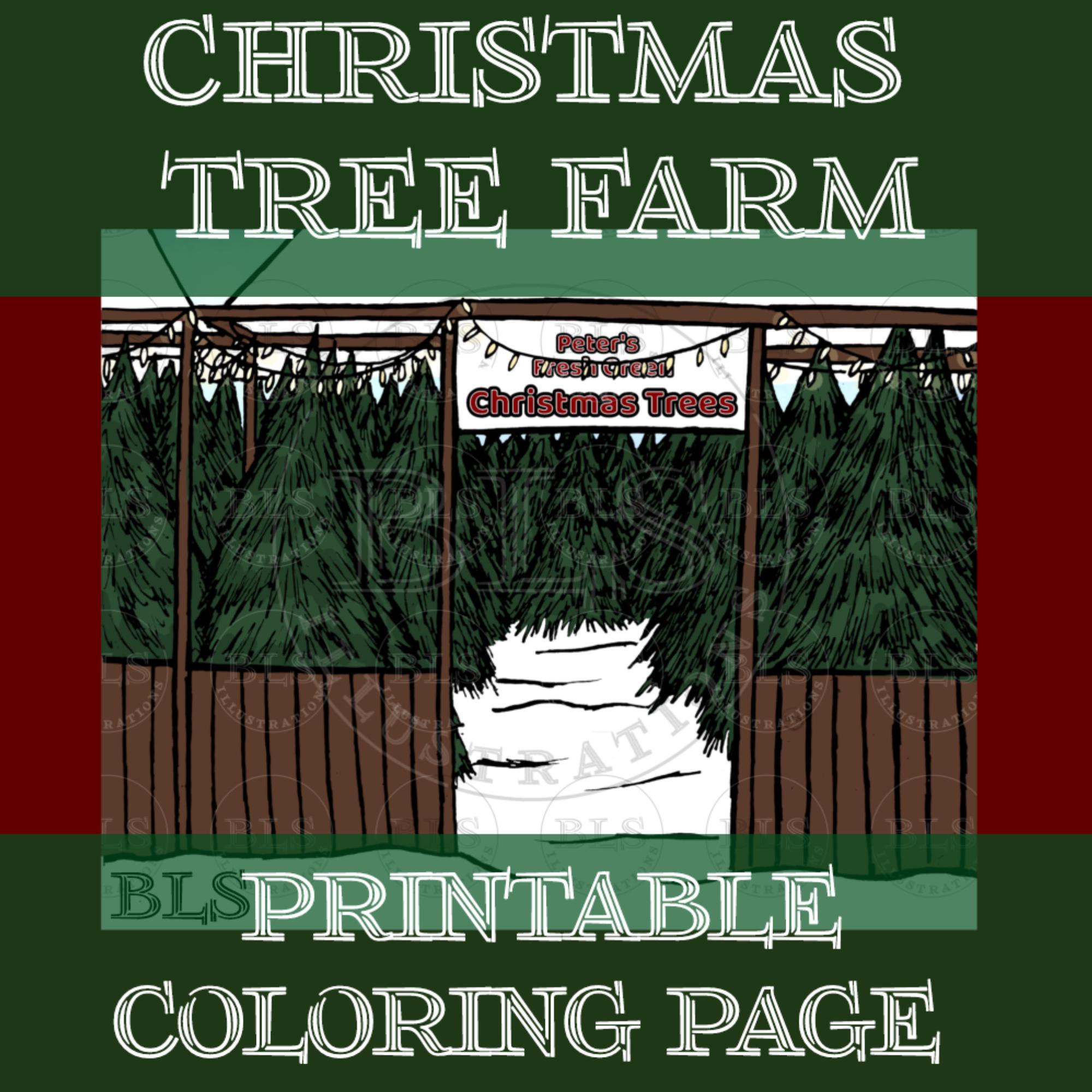 Digital Coloring Page-christmas Tree Farm Printable Coloring-coloring ...