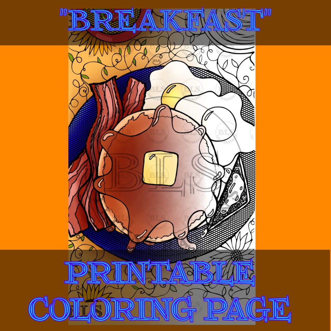Breakfast Printable Coloring Page Digital Download Coloring Sheet ...