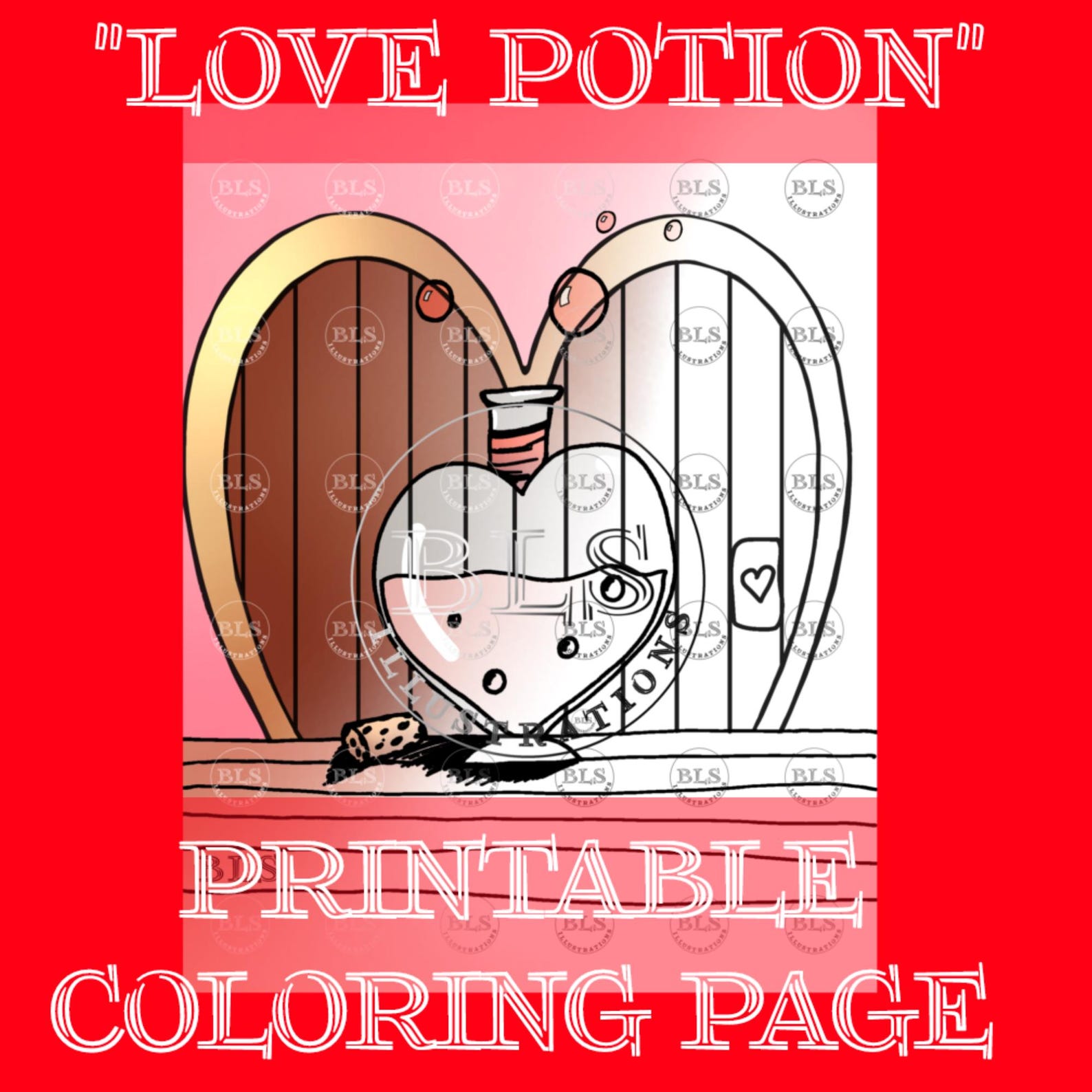 Coloring Page-love Potion Printable Coloring- Valentine's Day Holiday ...