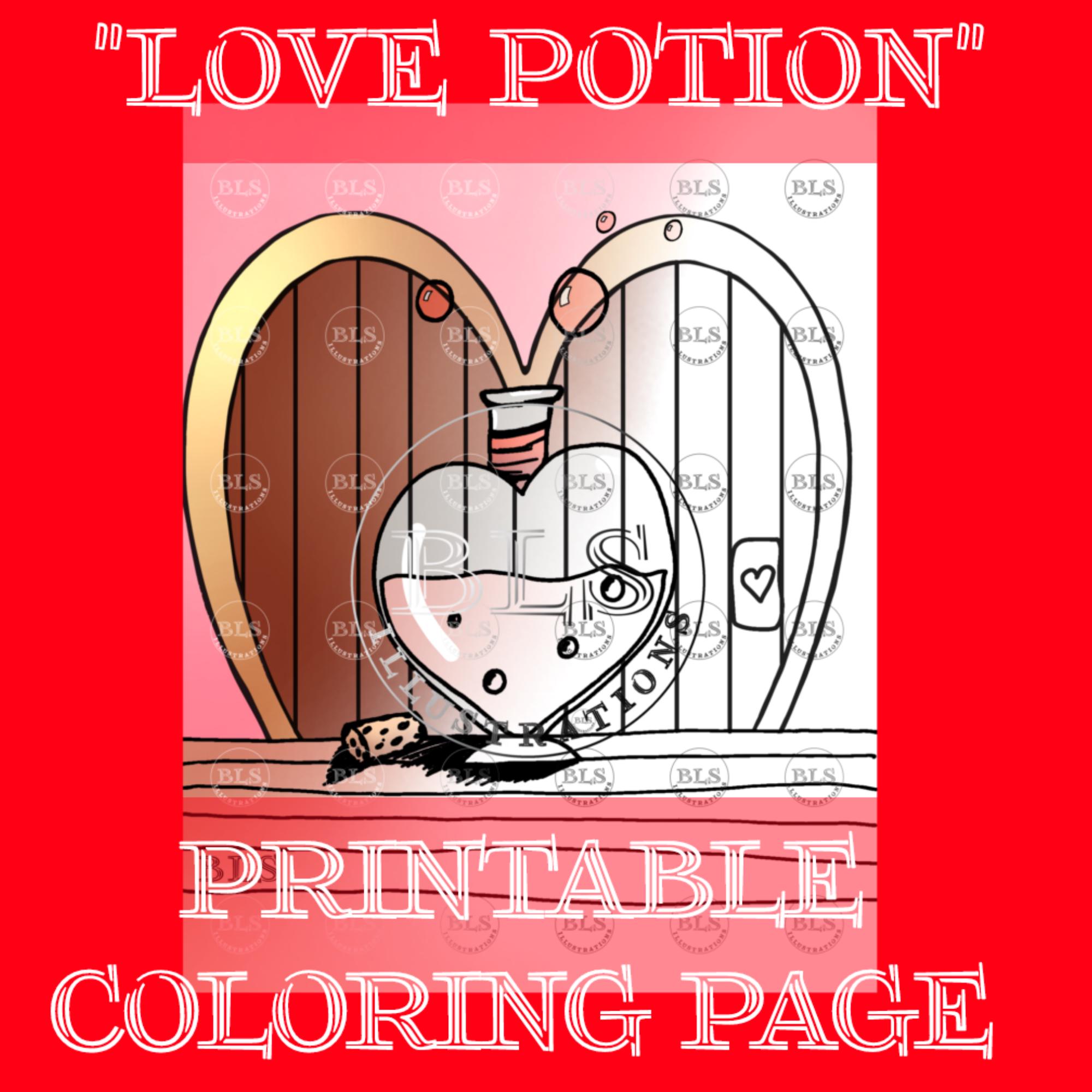 Coloring Page-love Potion Printable Coloring- Valentine's Day Holiday ...