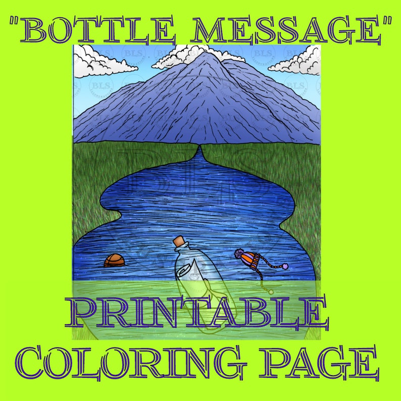 Bottle Message Printable Coloring Page Digital Download Coloring Page ...