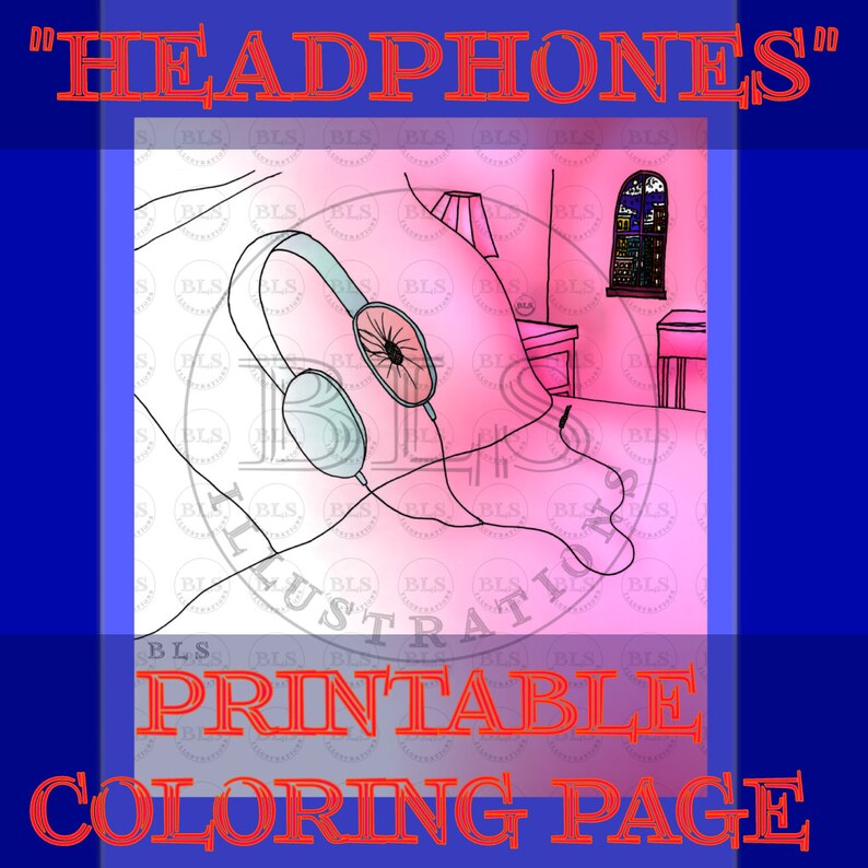 Printable Coloring Page Headphones Digital Download Adult Coloring ...