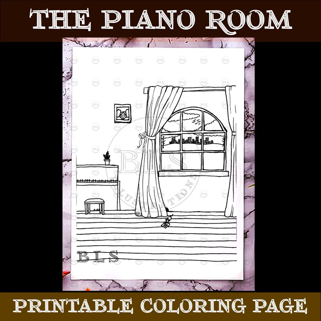 Kids Coloring Page-the Piano Room Printable Coloring-coloring Page-line ...