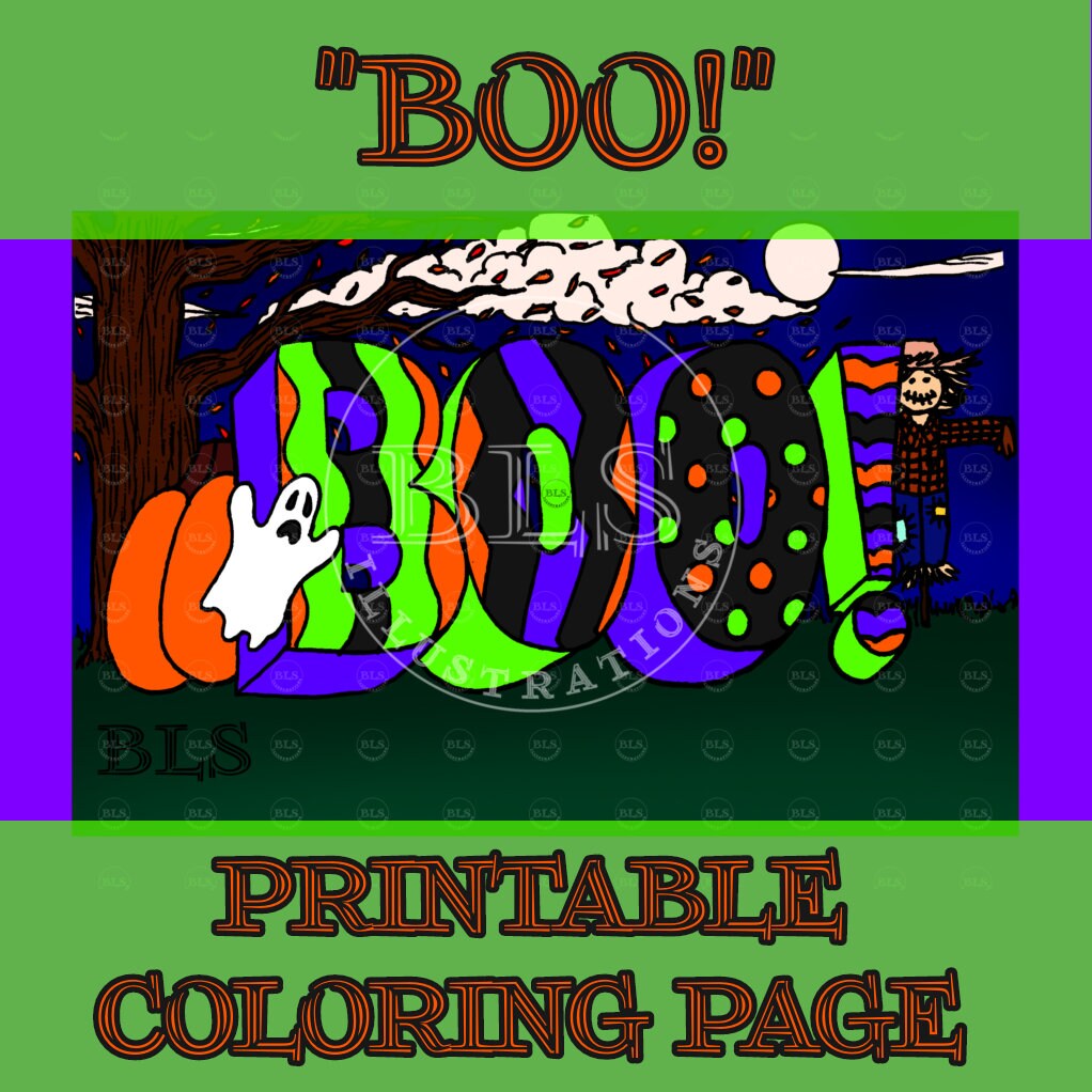 Boo Printable Coloring Page for Kids and Adults Halloween Digital ...