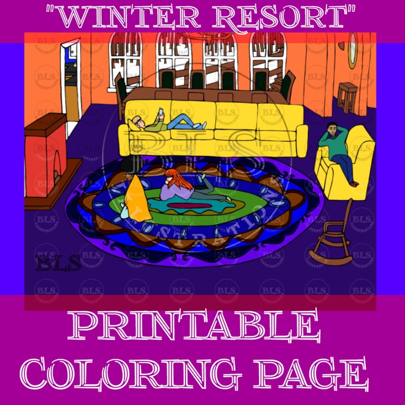 Digital Coloring-winter Resort Coloring Page-coloring Sheet-indoor ...