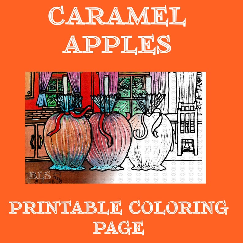 Adult Coloring Page-caramel Apples Printable Coloring-coloring Page ...