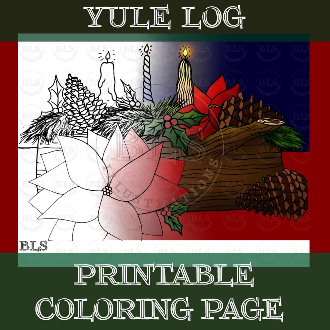 Digital Coloring Page-yule Log Printable Coloring-coloring Page-holiday ...
