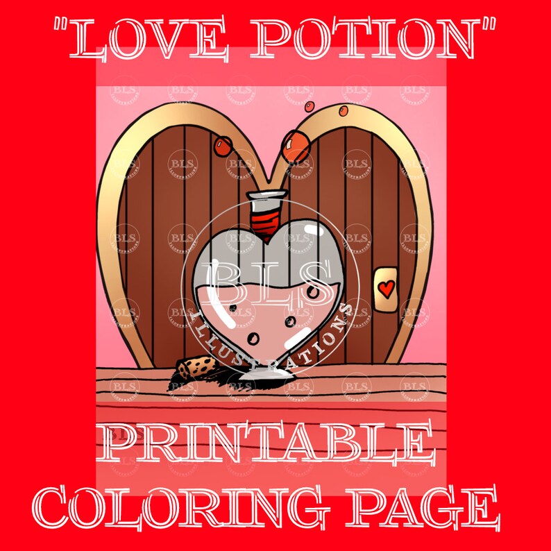 Love Potion Printable Coloring Page Digital Download Valentine's Day ...