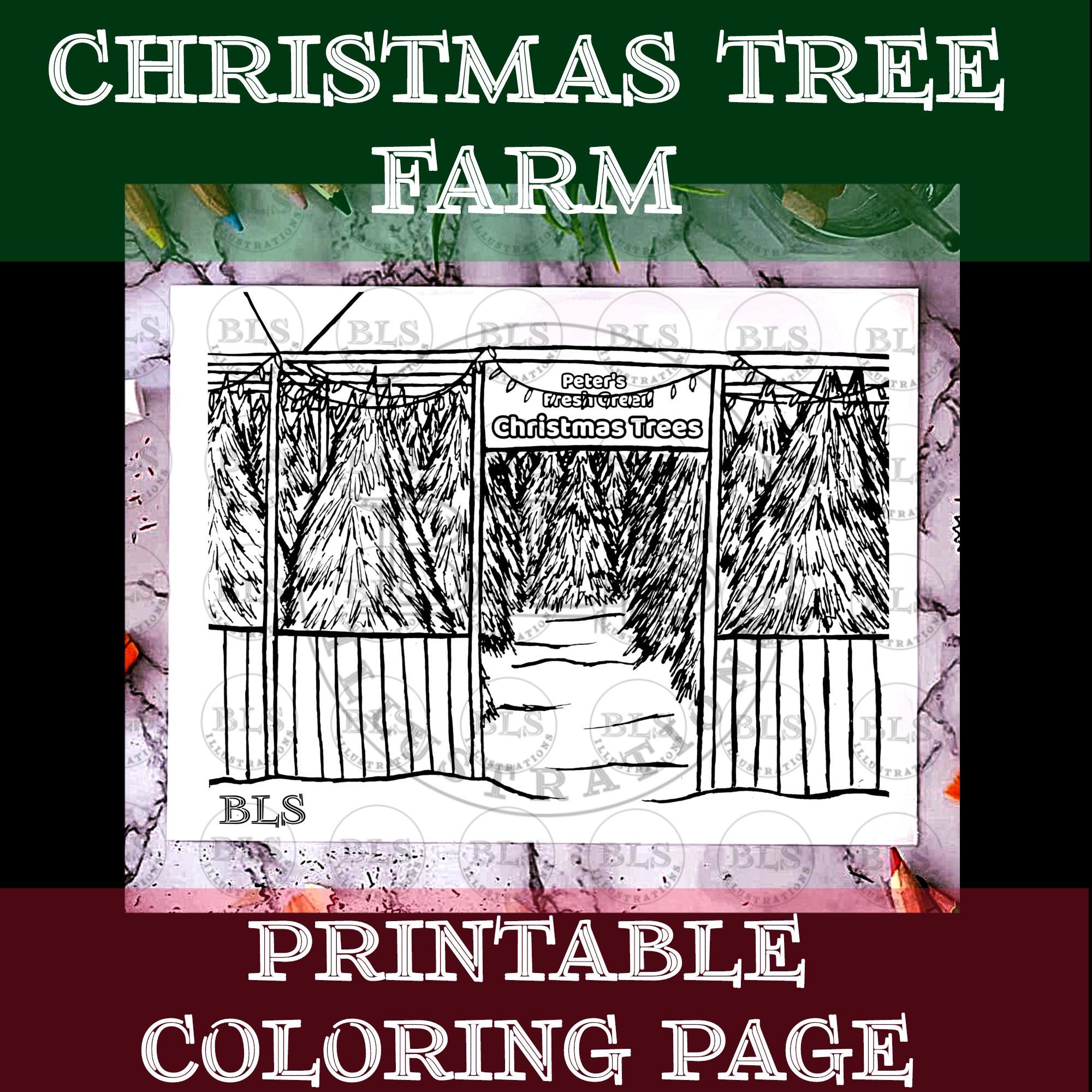 Digital Coloring Page-christmas Tree Farm Printable Coloring-coloring ...