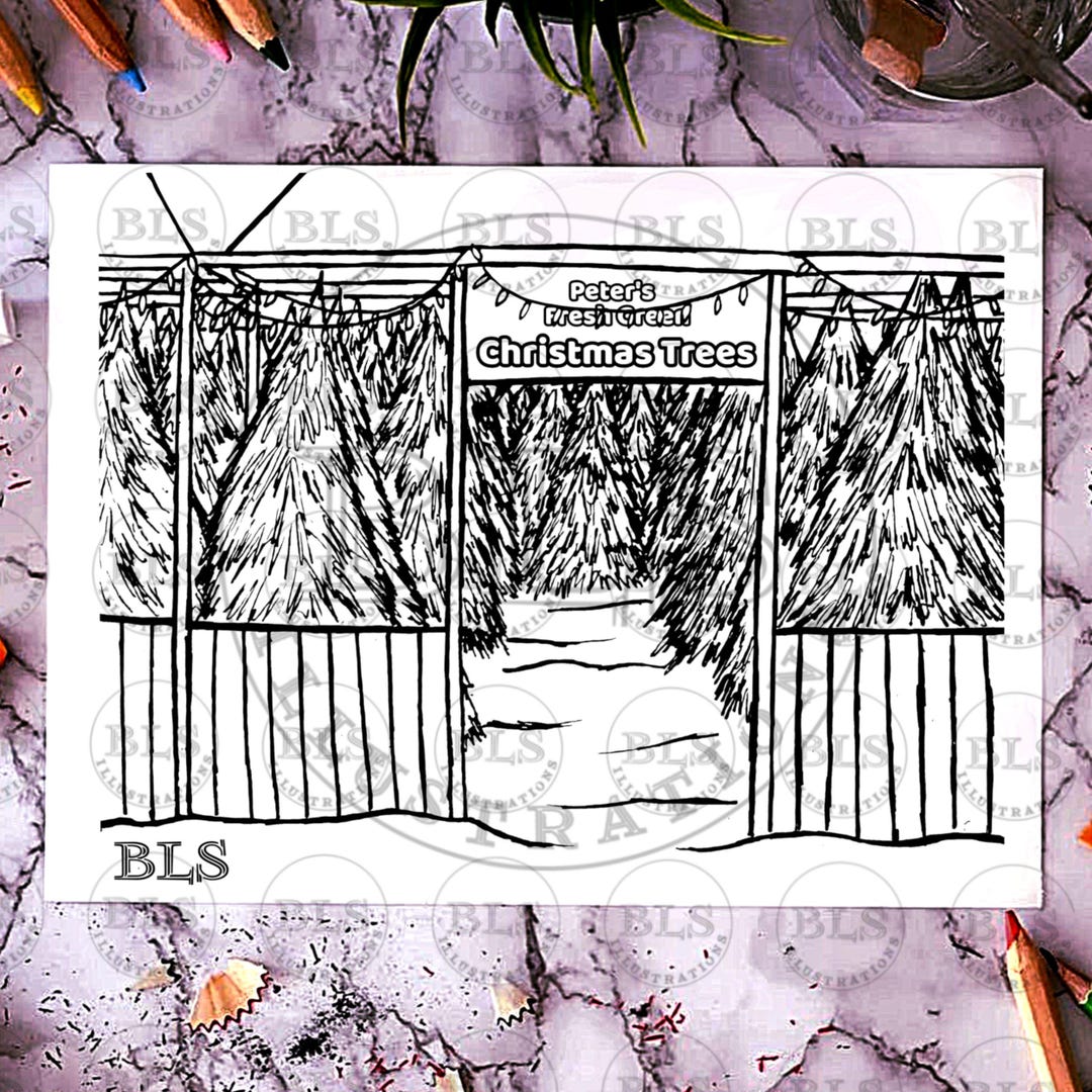10x8 Coloring Page-christmas Tree Farm Printable Coloring Page - Etsy