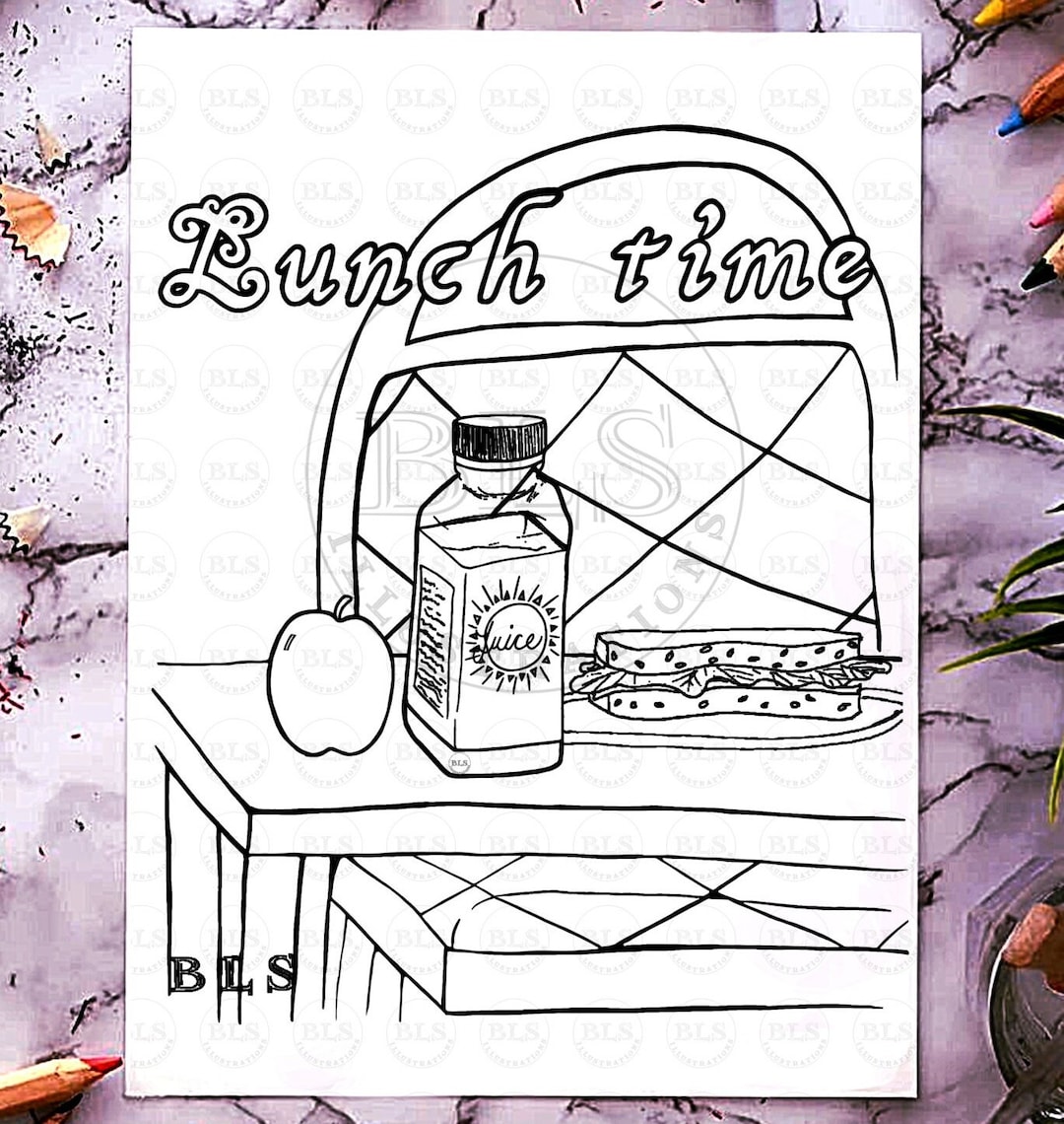 Lunch Time Printable Coloring Page Food Colouring Sheet Digital ...