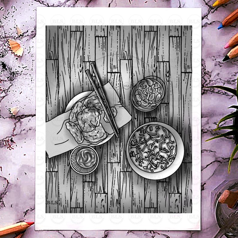 Adult Coloring Page-ramen and Tofu Printable Coloring Page-stress ...