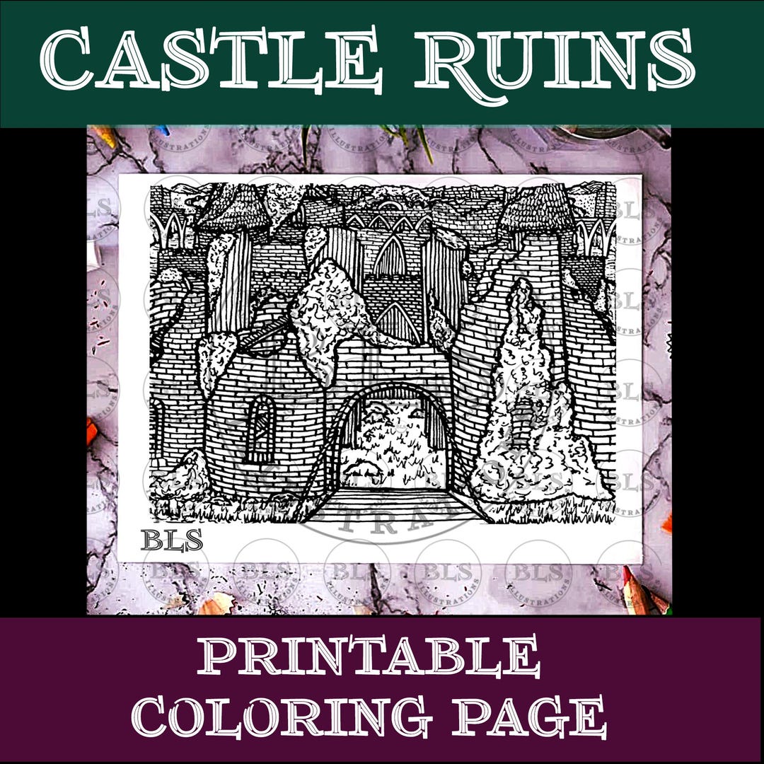 Adult Coloring Page-castle Ruins Printable Indoor Activity- Hand Drawn ...