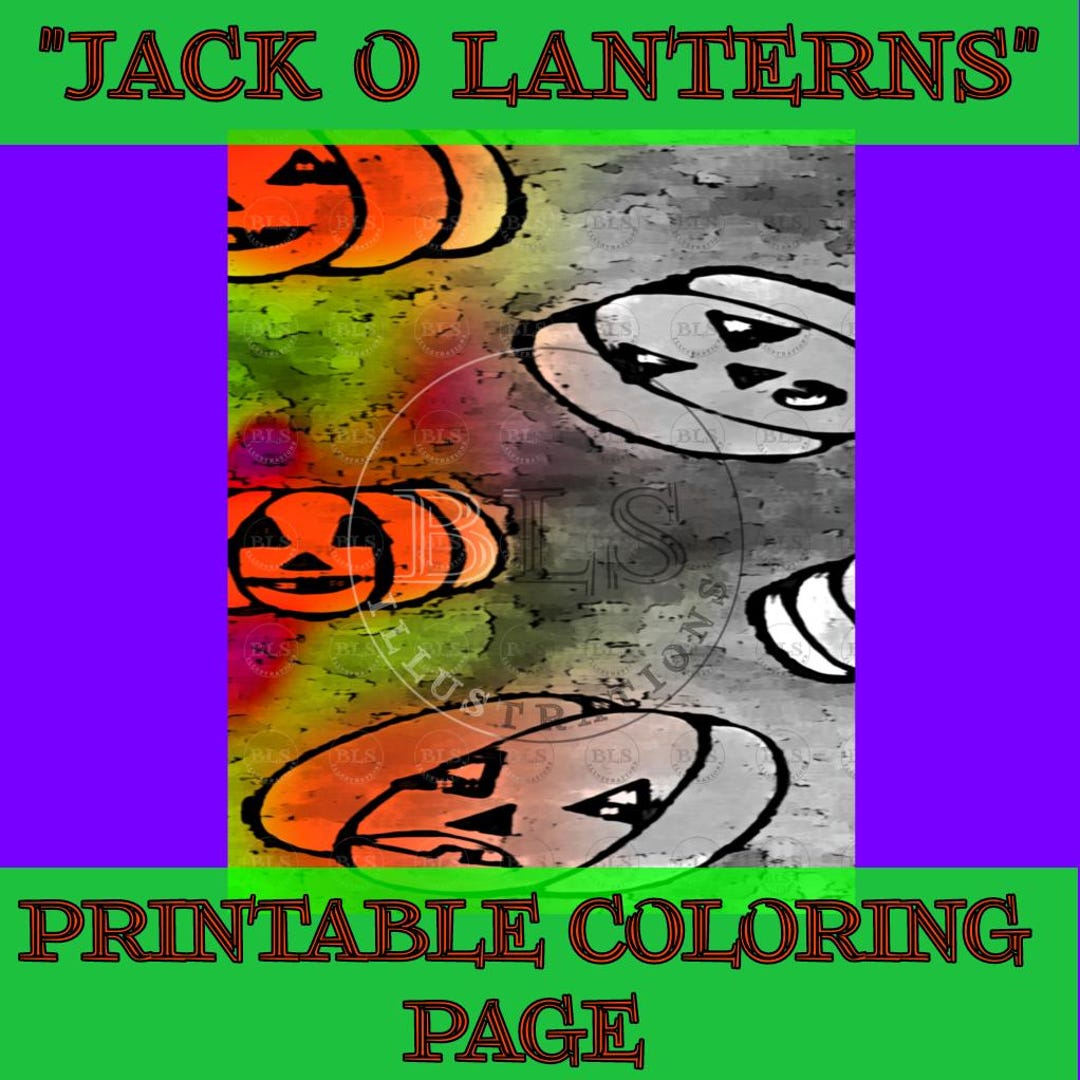 Jack O Lanterns Printable Coloring Page Digital Download Halloween ...