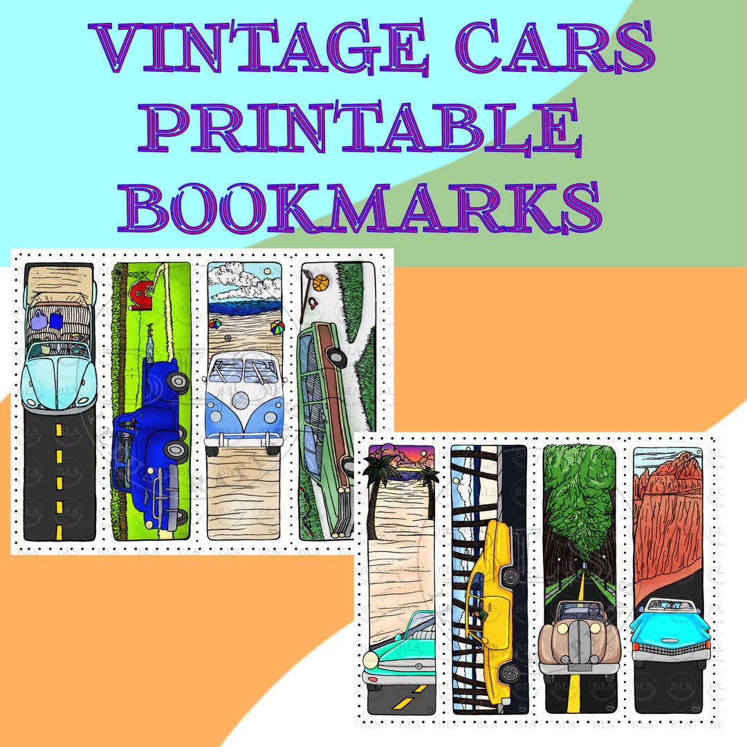 Vintage Cars Printable Bookmarks Digital Download Digital Bookmarks ...