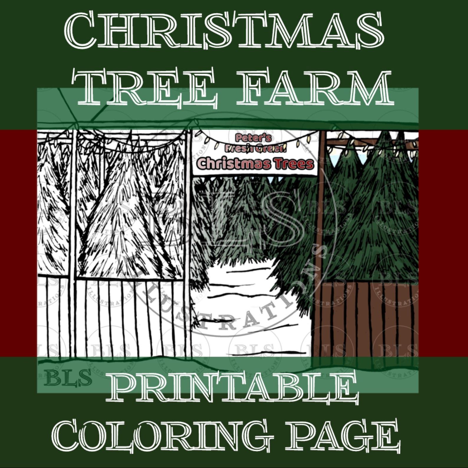 Digital Coloring Page-christmas Tree Farm Printable Coloring-coloring ...
