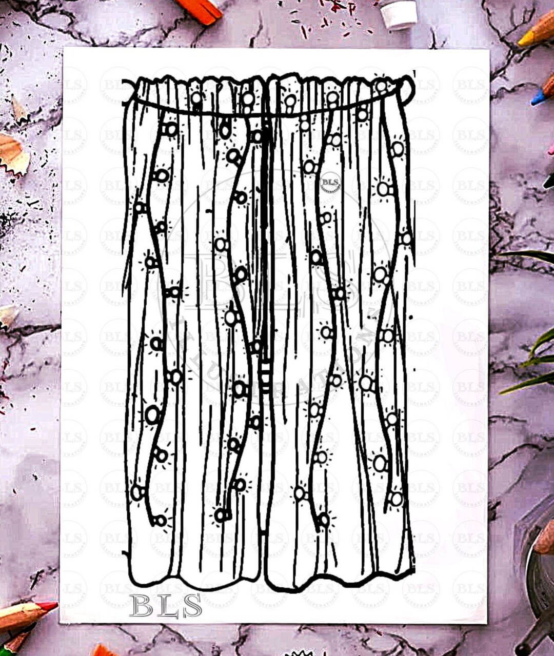 Coloring Page-string Lights Printable Coloring- Line Drawing-hand Drawn ...